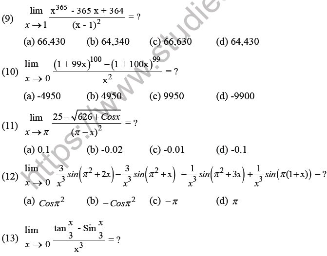 JEE Mathematics Limits Continuity and Differentiability MCQs Set B with Answers